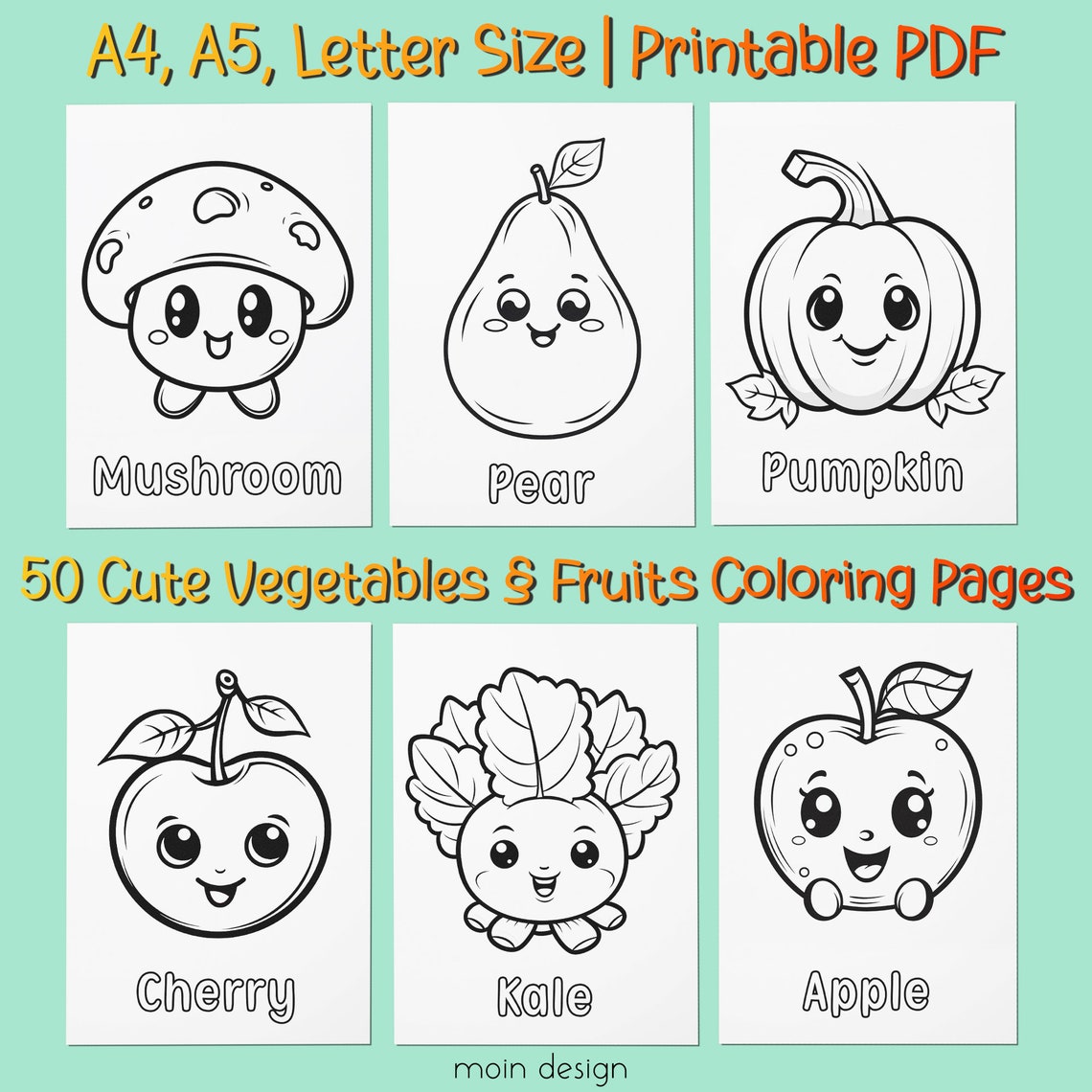 Printable Vegetables and Fruits Coloring Sheets, Coloring Pages for ...