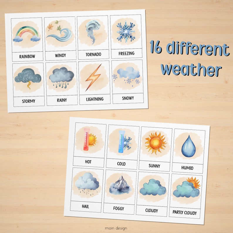 Weather Flash Cards, Preschool Activity, Printable Montessori Cards ...