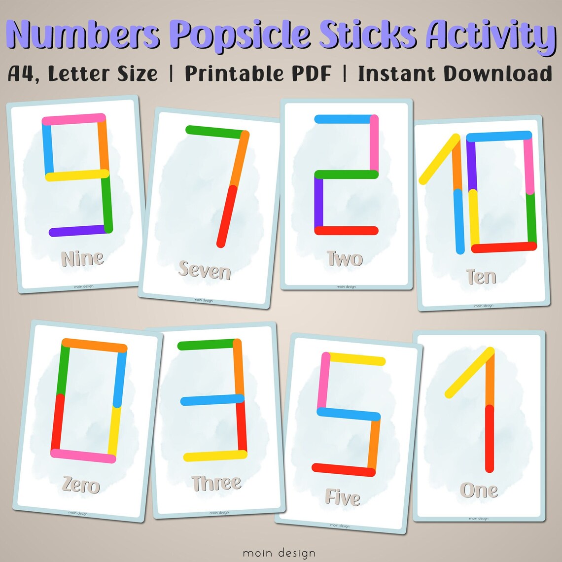 Numbers Popsicle Sticks Activity: Montessori Toddler Game (printable ...