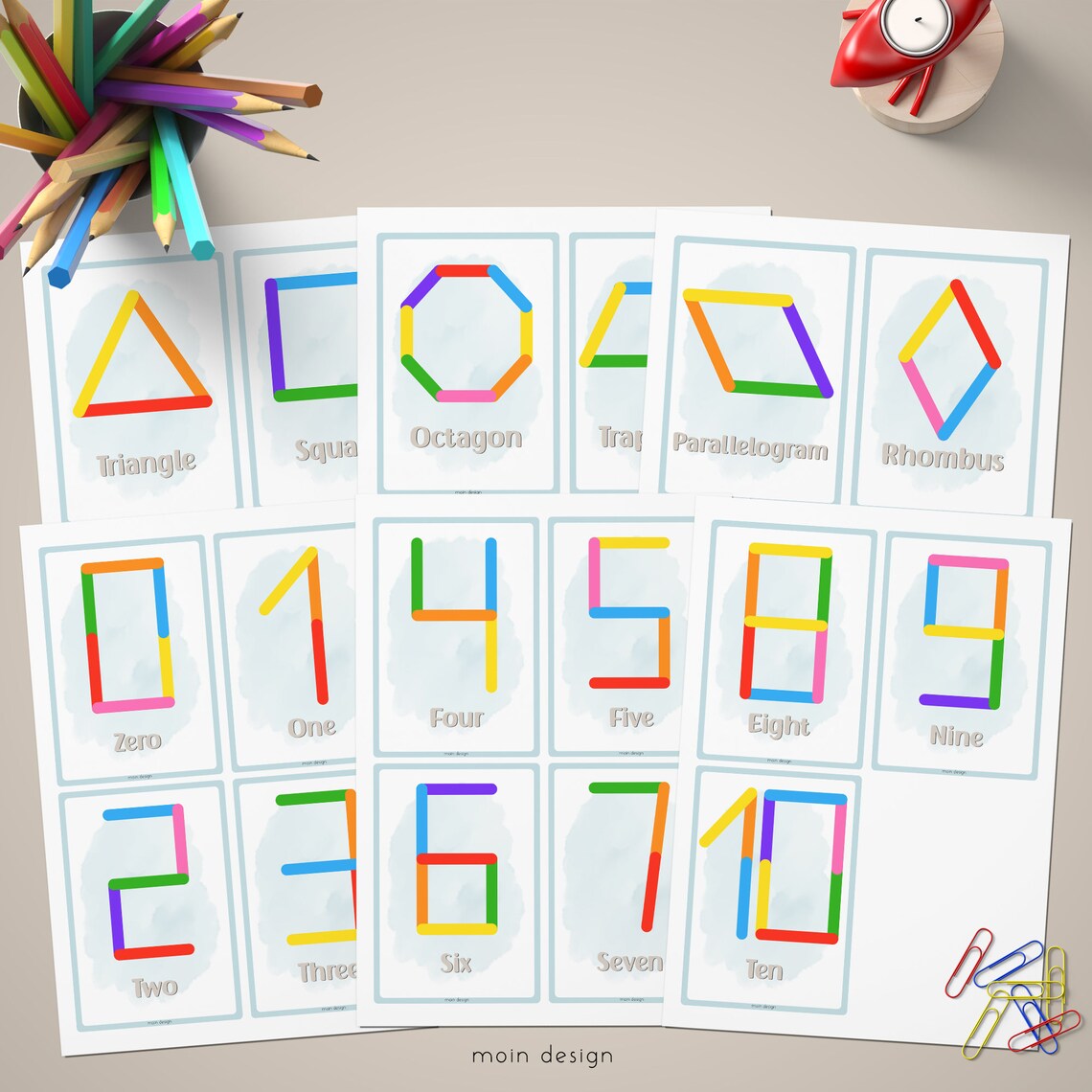 Shapes & Numbers Popsicle Sticks Activity: Montessori Toddler Game ...