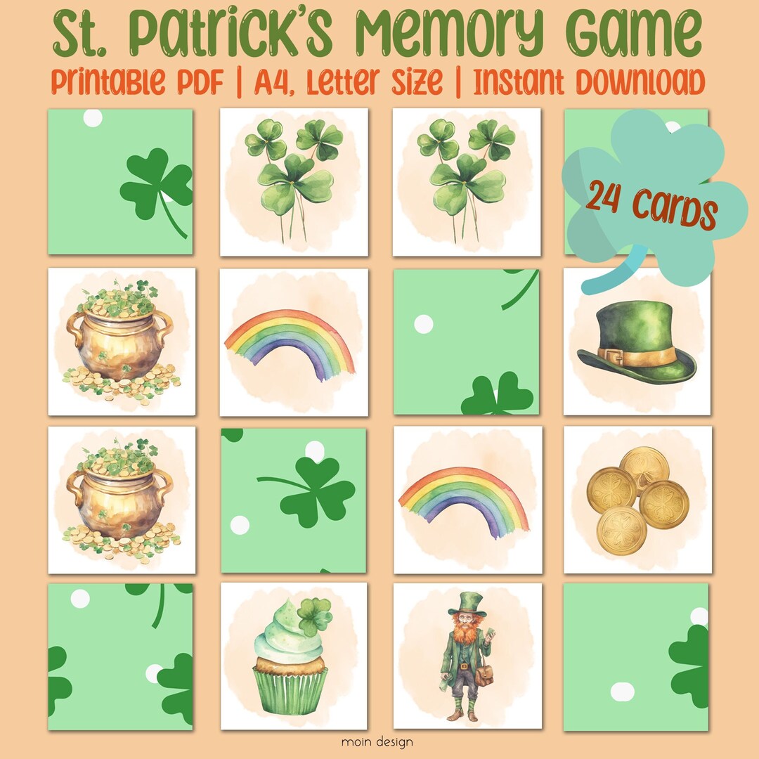 Printable St Patricks Day Memory Game, Kids Activity, Matching Games ...