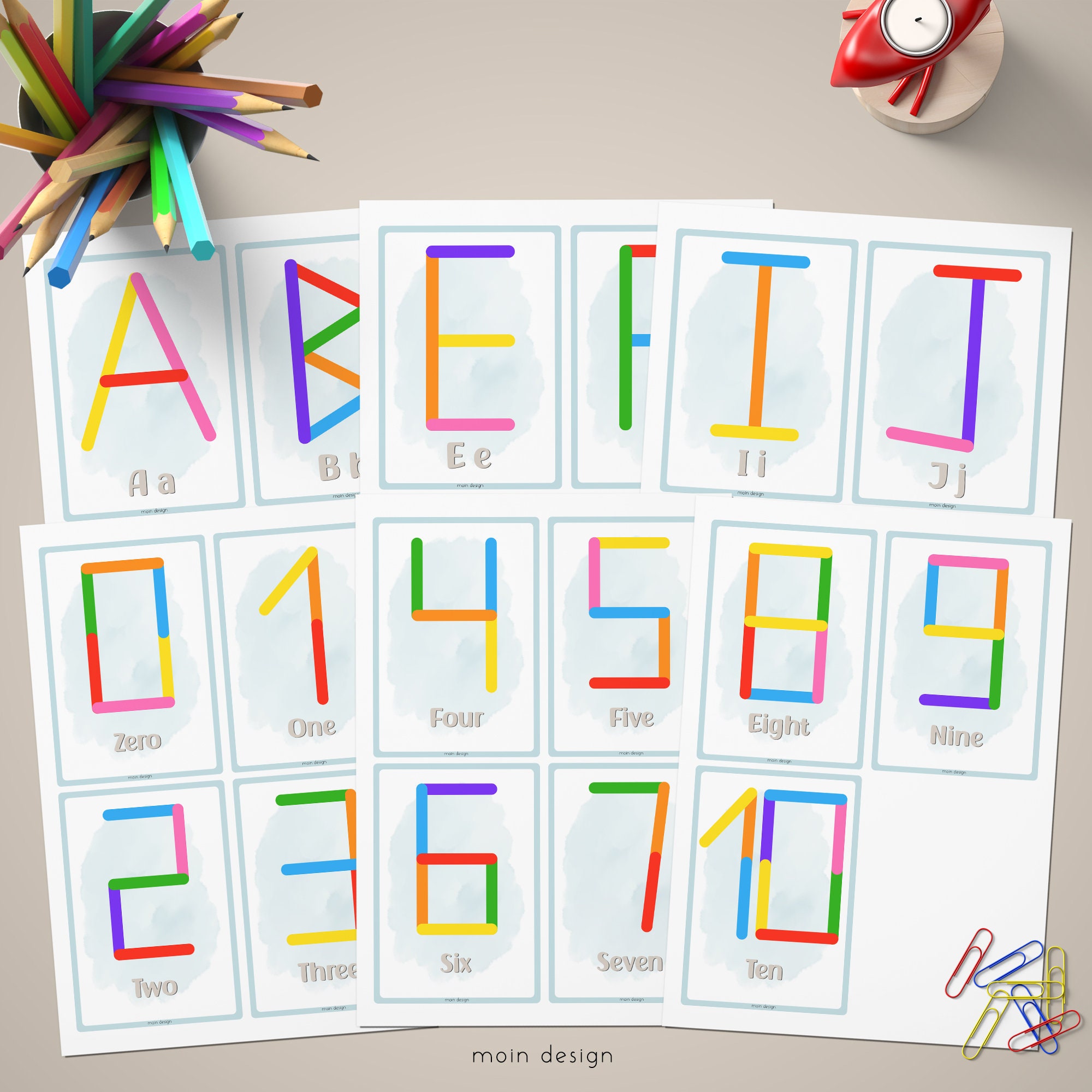 Alphabet & Numbers Popsicle Sticks Activity, Craft Sticks, Montessori ...