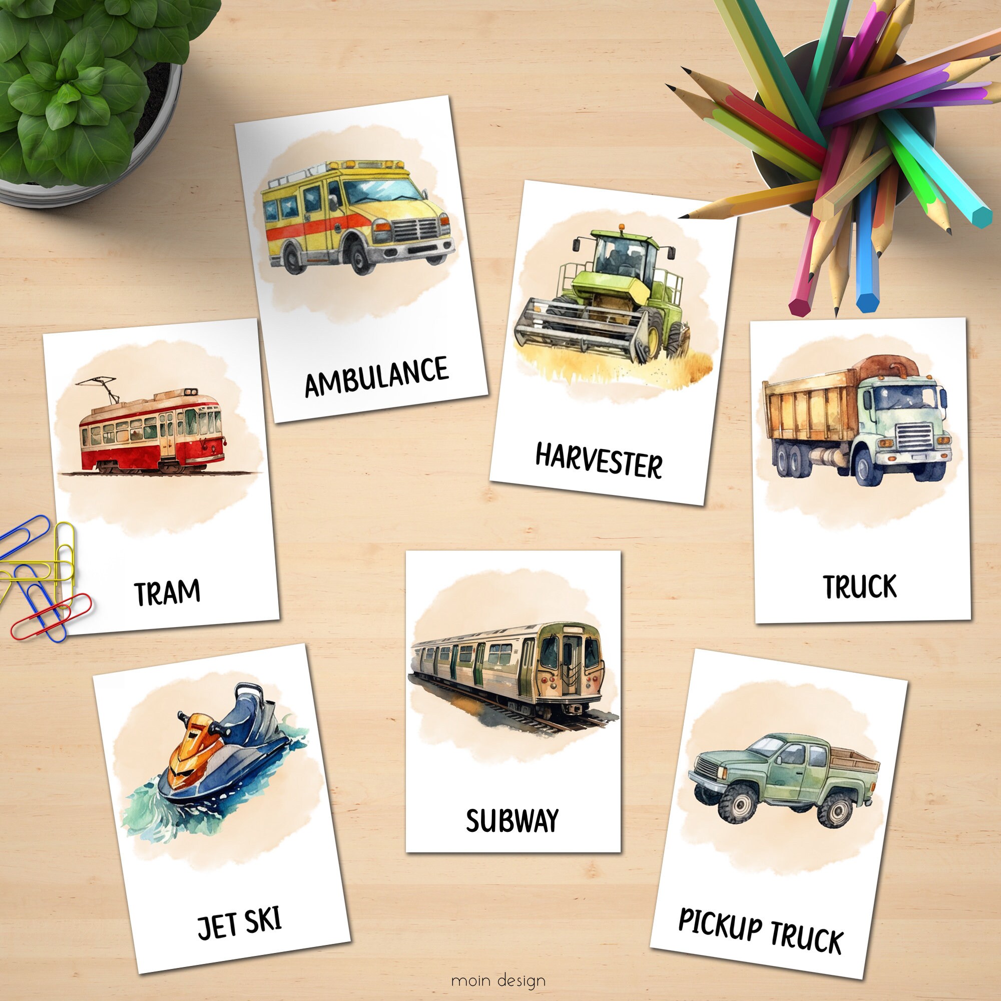 Vehicle Flash Cards, Preschool Activity, Printable Montessori Cards ...