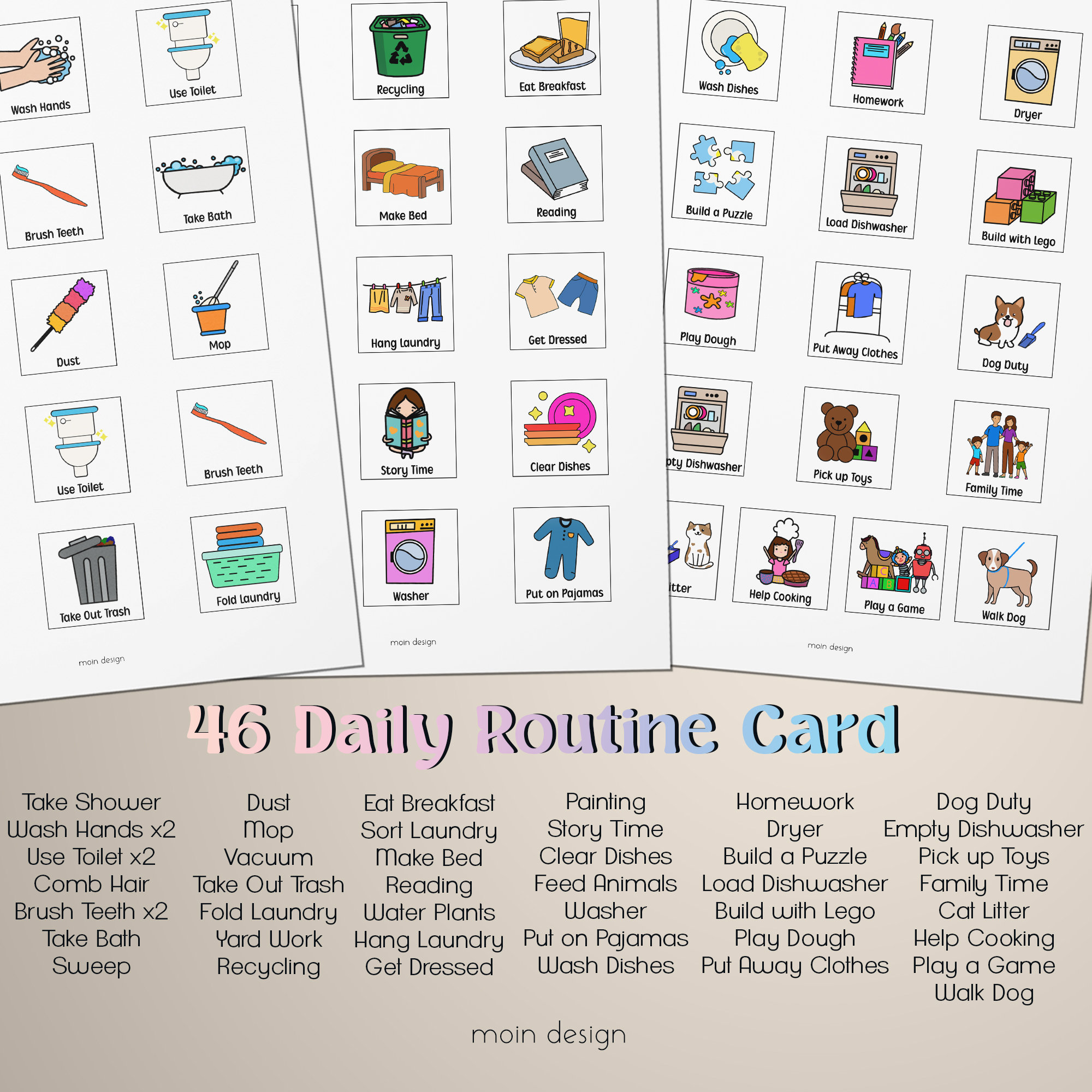 Printable Kids Daily Responsibilities Chart, Chores Chart, Routine ...