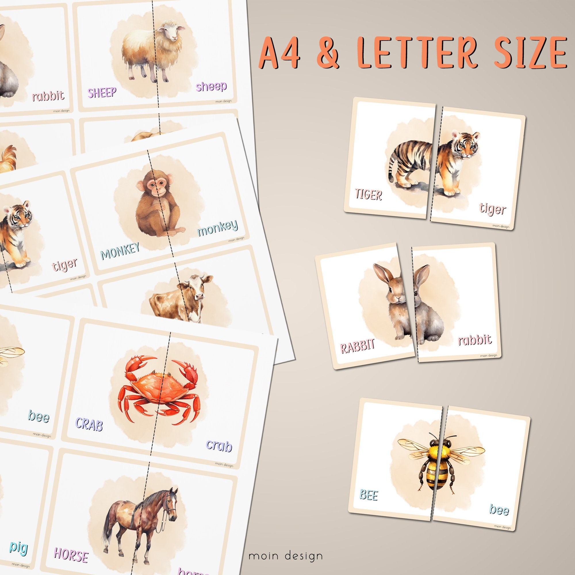 Animals Matching Game for Toddlers, Puzzle for Kids, Toddler Activity ...