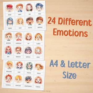 Emotions Flash Cards, Preschool Activity, Printable Montessori Card ...