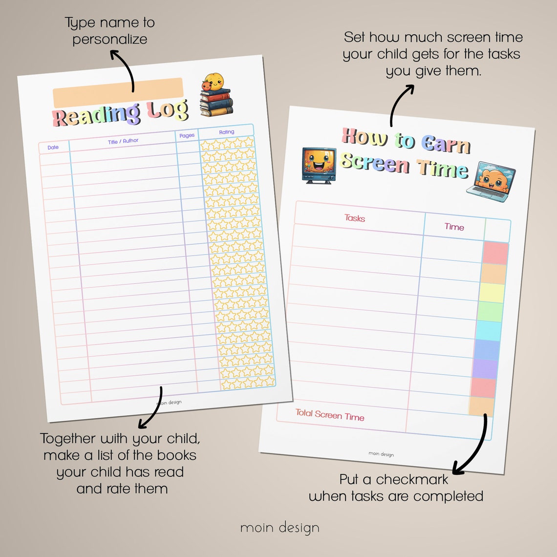 Printable Kids School Planner Bundle, Screen Time Chart, After Before ...