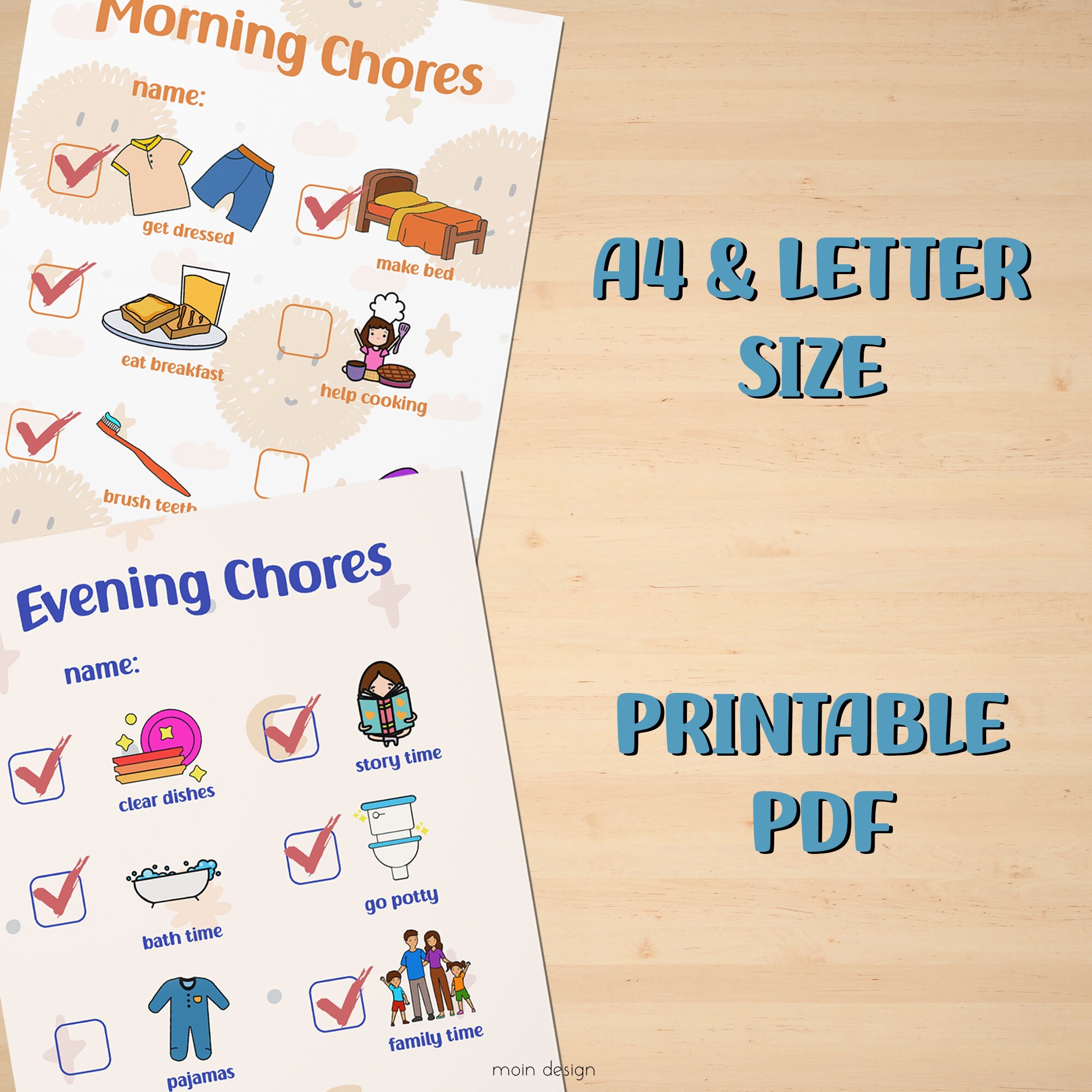 Printable Kids Chore Chart, Toddler Daily Routine, Morning Evening ...