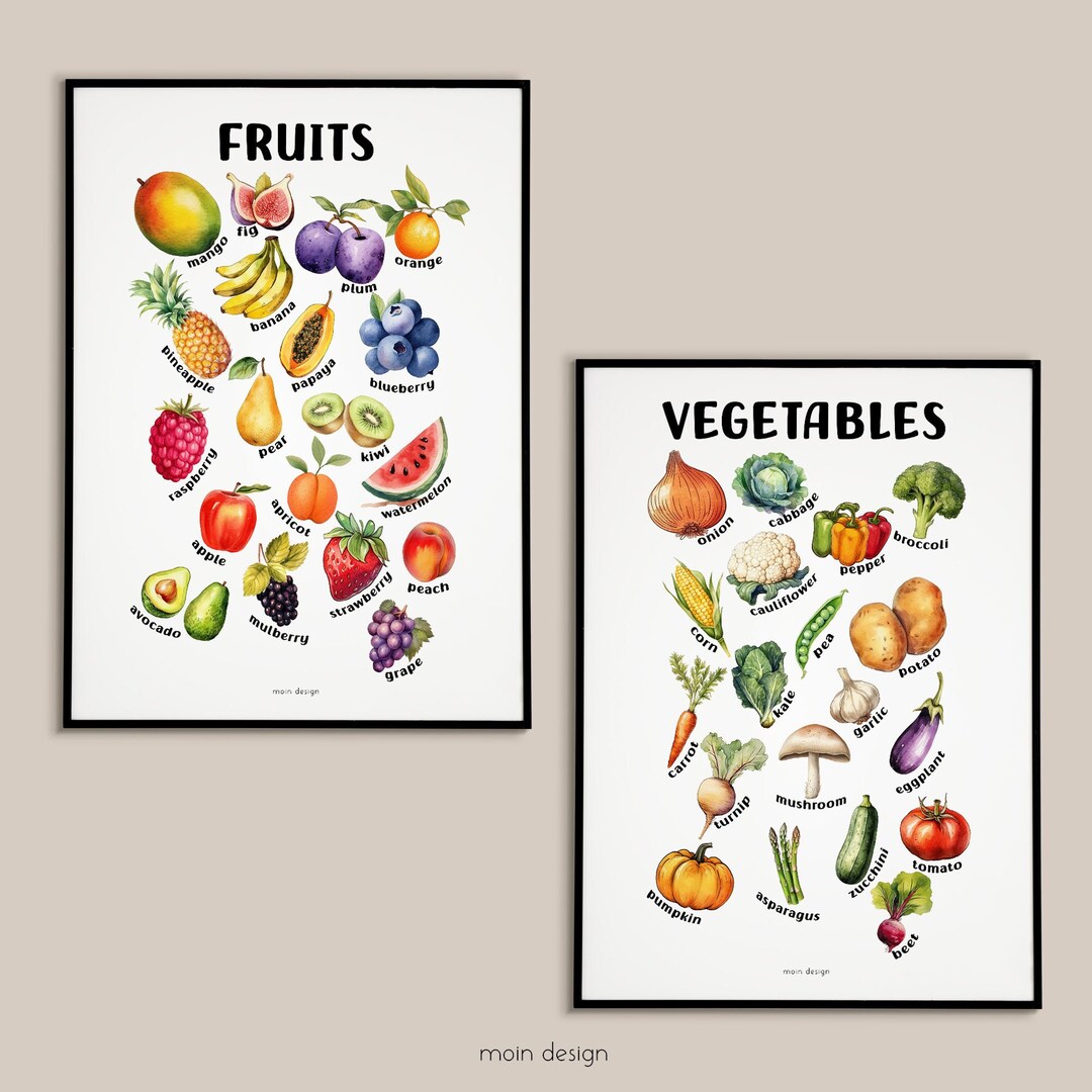 Fruits & Vegetables Poster Set, Watercolor Classroom Decor, Montessori ...