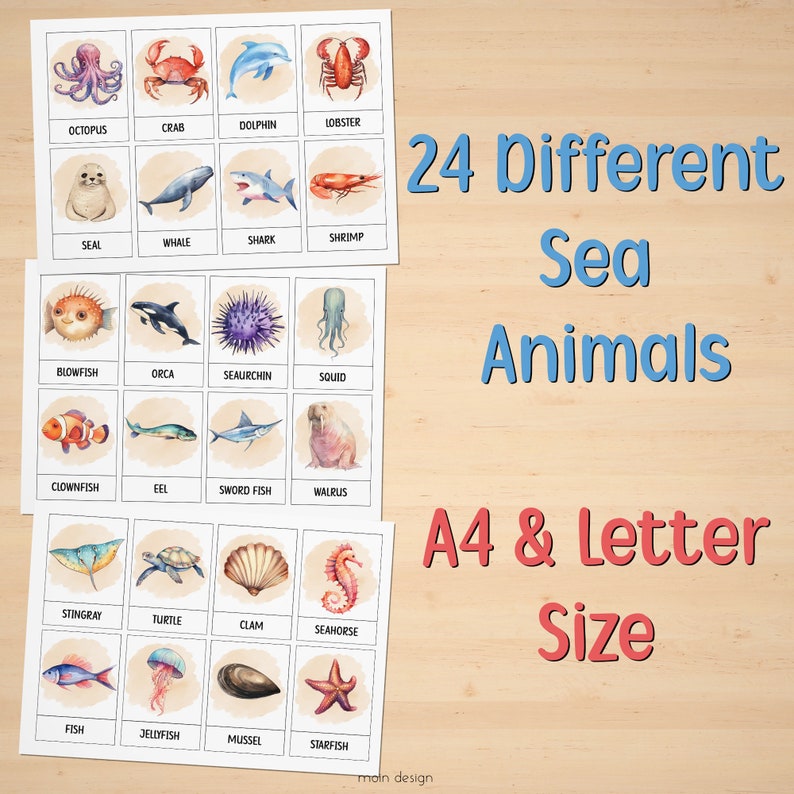 Sea Animals Flash Cards, Preschool Activity, Printable Montessori Cards ...