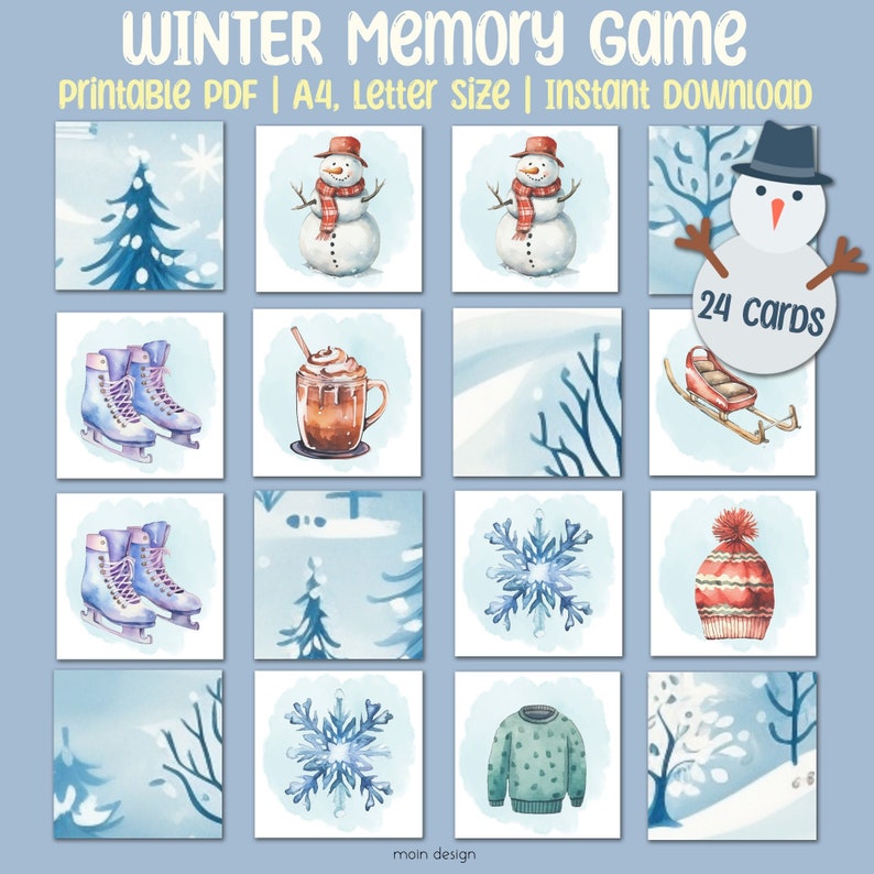 Printable Winter Memory Game, Kids Activity, Matching Games for ...