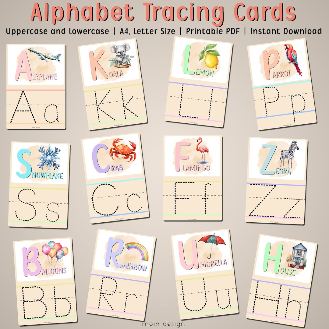 Printable Alphabet Tracing Cards, Preschool Practice Card, ABC Learning ...
