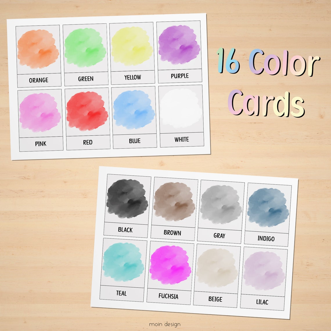 16 Color Flash Cards, Preschool Cards, Montessori Printable Activity ...