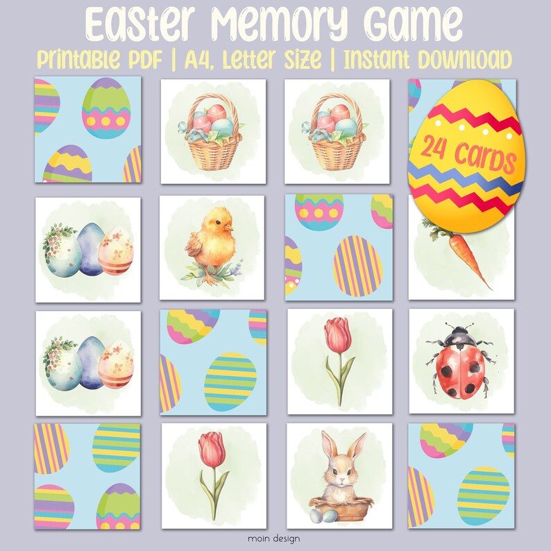 Printable Easter Memory Game, Kids Activity, Matching Games for ...