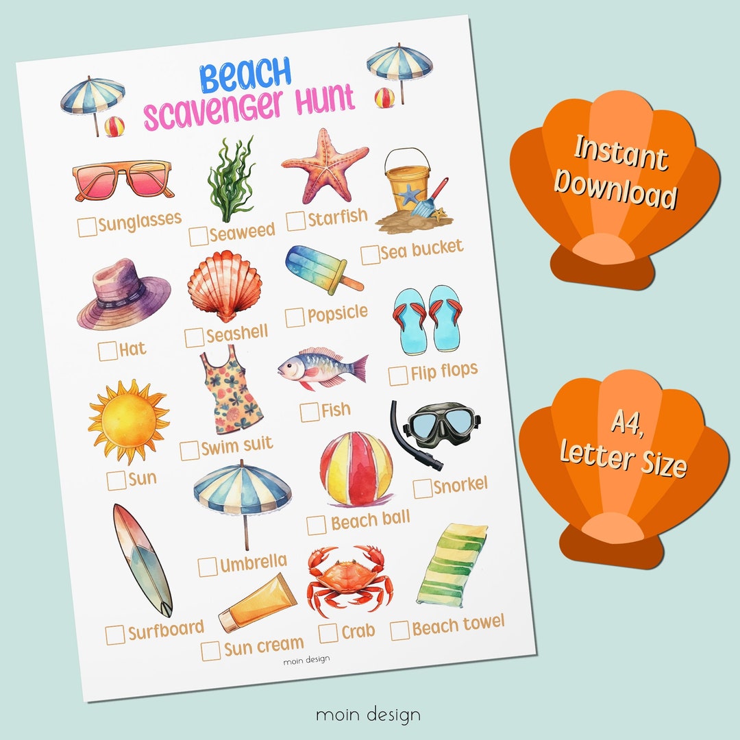 Printable Beach Scavenger Hunt for Kids, Summer Games for Kids, Party ...