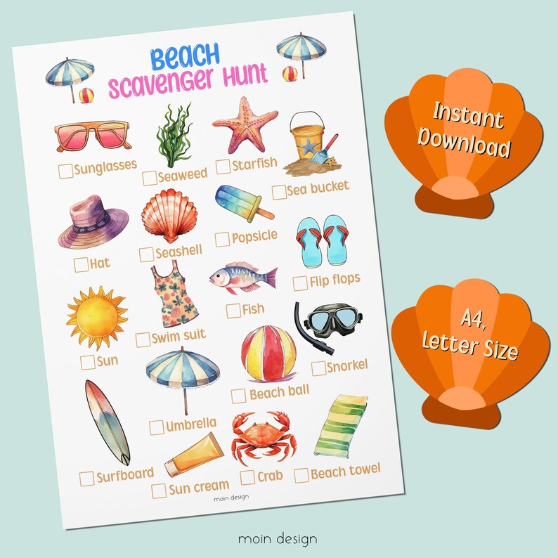 Printable Beach Scavenger Hunt for Kids, Summer Games for Kids, Party ...