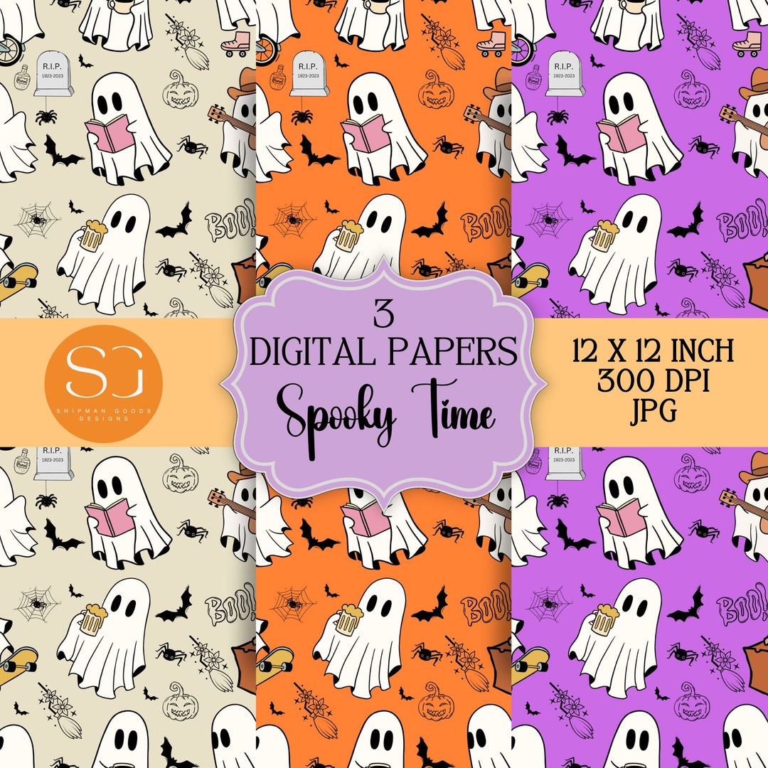 Cute Ghosts Seamless Pattern, Halloween Seamless Repeat Pattern, Doodle ...