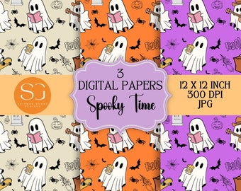 CUTE GHOSTS, Halloween Seamless Repeat Pattern, Retro Hand Drawn ...