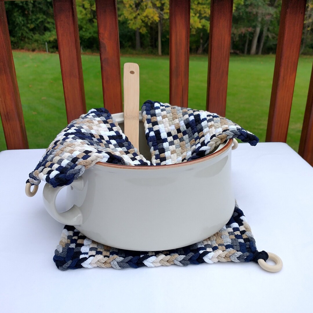 Handmade Loom Woven Potholders, Hot Pads, Trivet, 100% Cotton ...