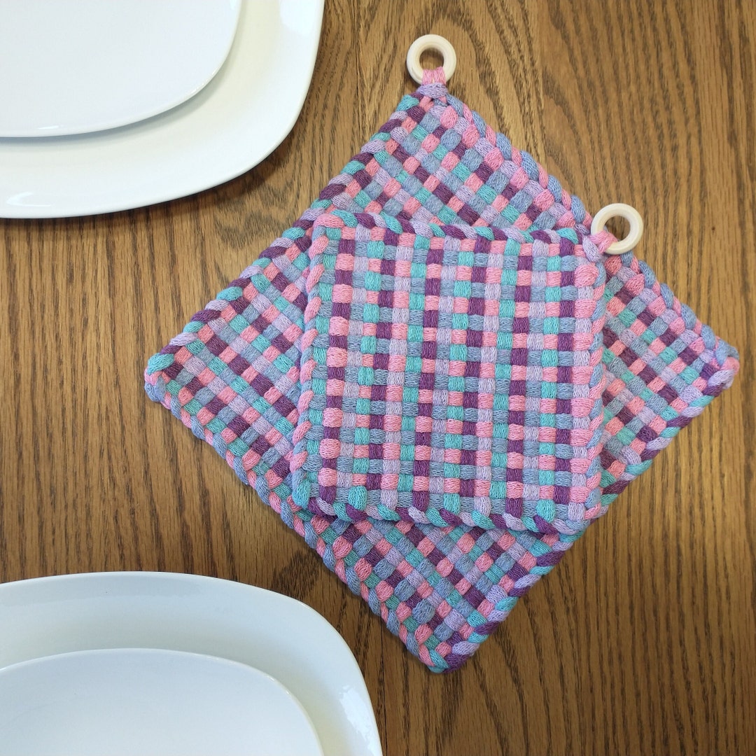 Handwoven Potholders and Hot Pads, 100% Cotton, Berry Patch Series ...