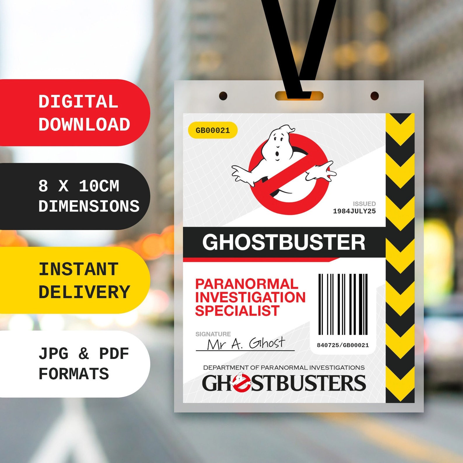Ghostbuster ID Card, Identification or Staff Badge Cosplay Prop, Movie ...