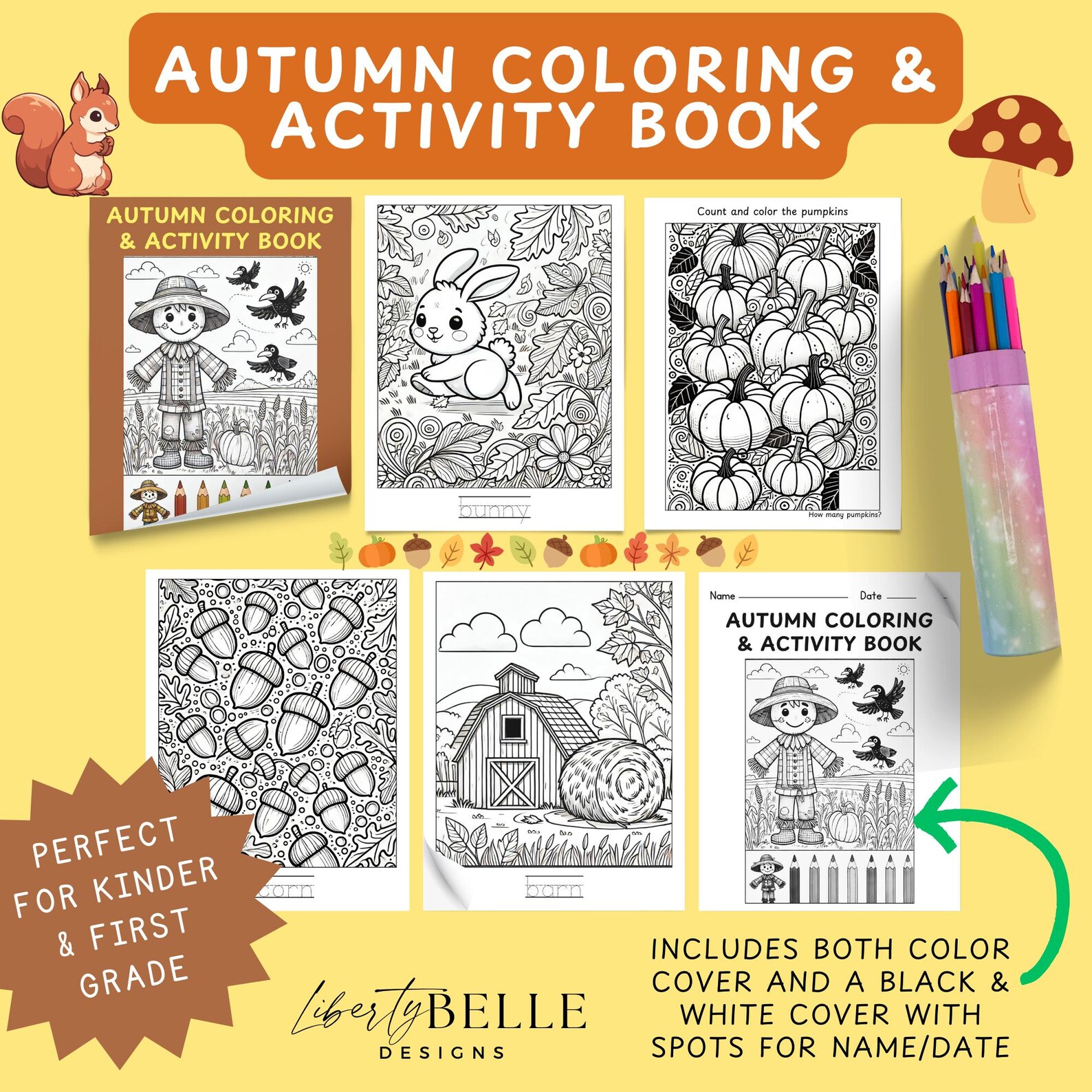 Printable Kids Autumn Coloring & Activity Booklet Kindergarten Learning ...