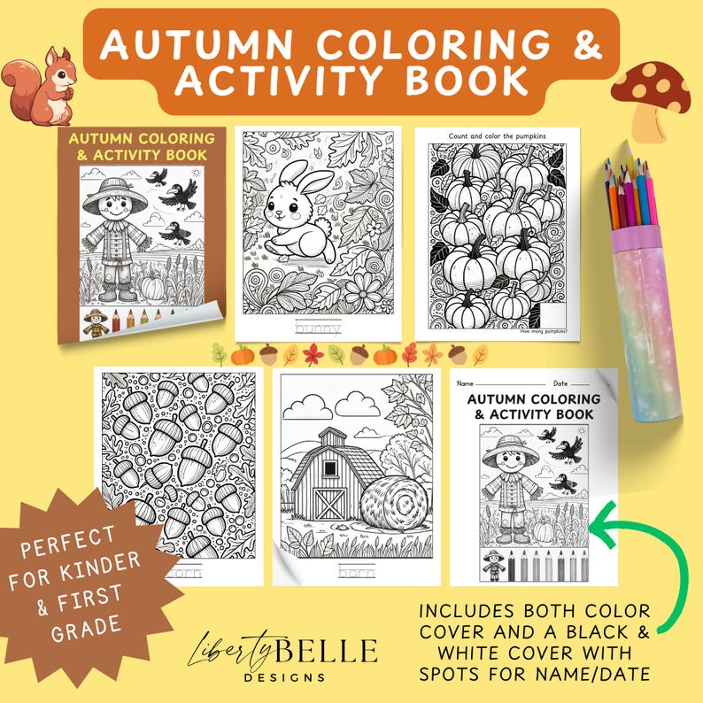 Printable Kids Autumn Coloring & Activity Booklet Kindergarten Learning ...