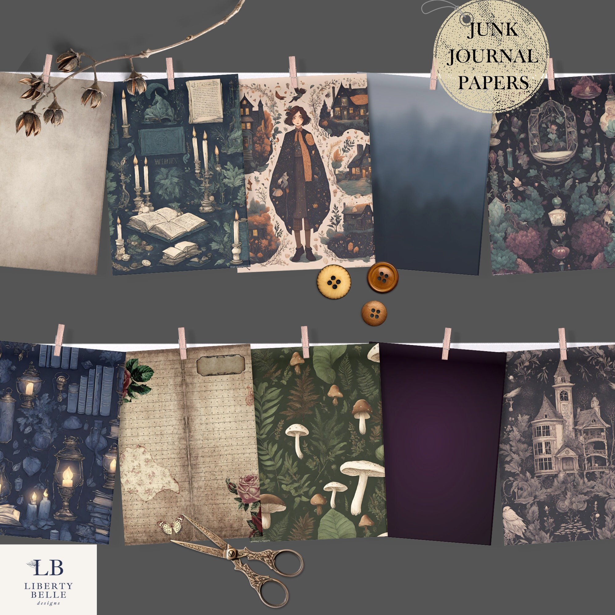 Printable Junk Journal Page | Dark Cottagecore Digital Paper | Gothic ...