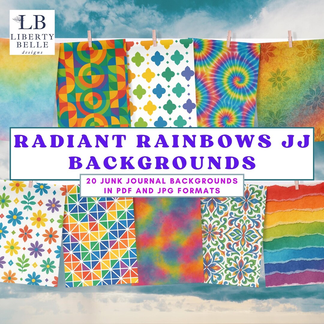Radiant Rainbow Junk Journal Backgrounds | 20 Printable Pages | 8.5x11 ...