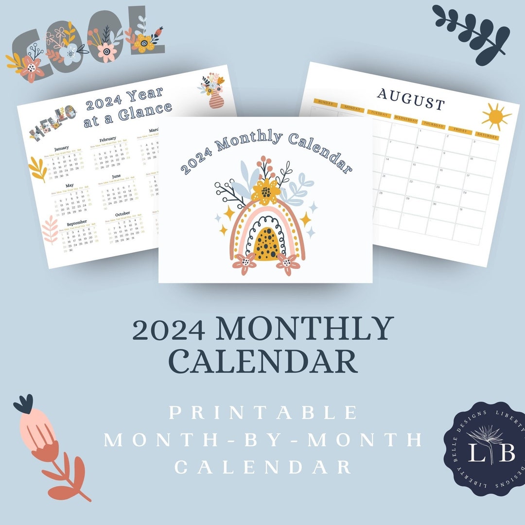 Printable 2024 Monthly Calendar Minimalist Boho Style Year - Etsy UK