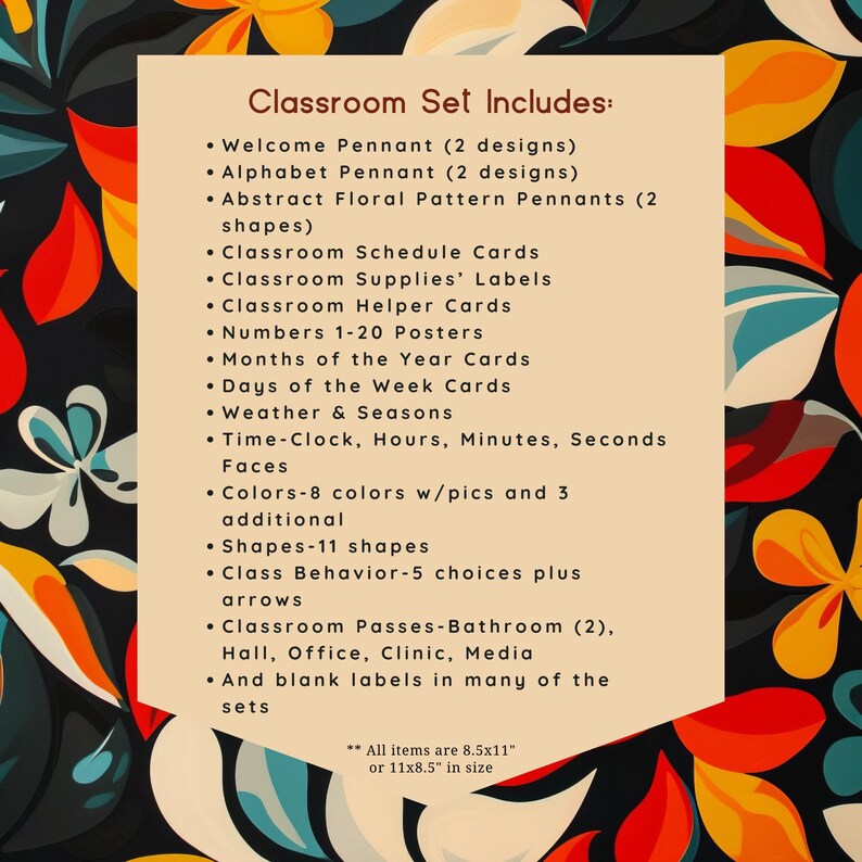 Printable Classroom Decor Bundle in Abstract Floral Pattern | Teaching ...