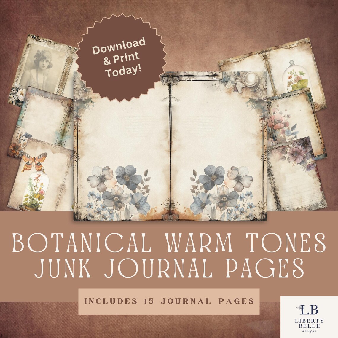Printable Botanical Warm Tones Junk Journal Pages | Neutral Hues ...