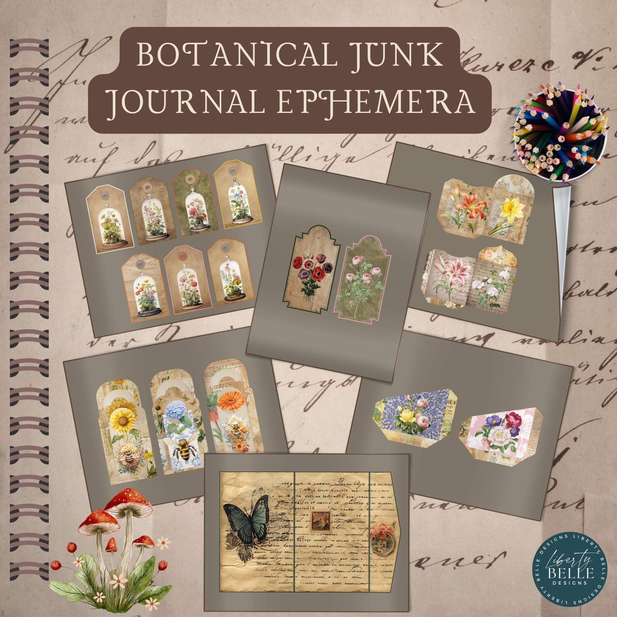 Printable Botanical Junk Journal Ephemera | Floral Fussy-cuts | Nature ...
