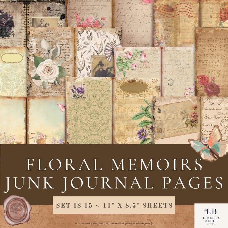 Printable Floral Memoirs Junk Journal Pages | Antique Journal | Vintage ...