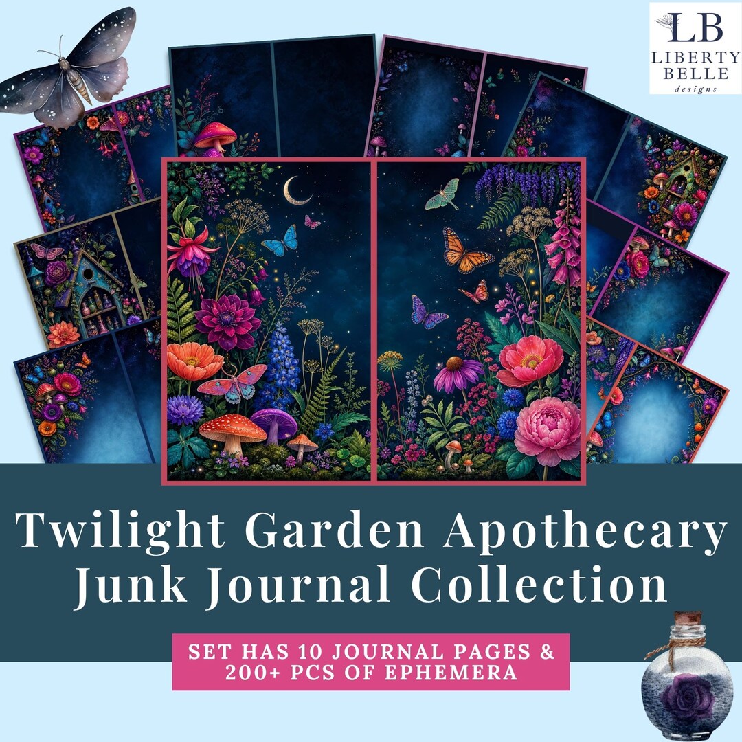Twilight Apothecary Garden Junk Journal Kit, Dark Botanical Printable ...