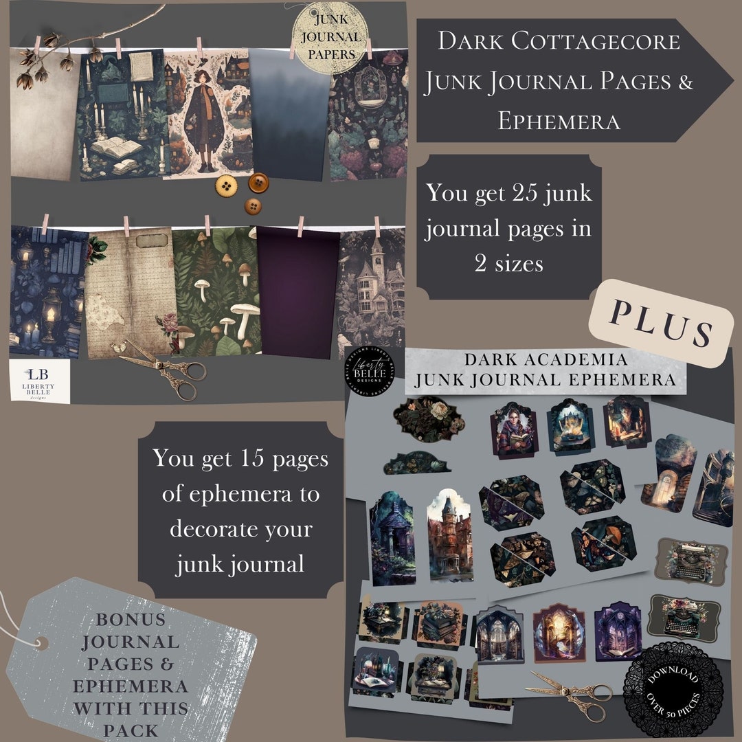 Printable Junk Journal Pages & Ephemera in Dark Cottagecore Theme ...