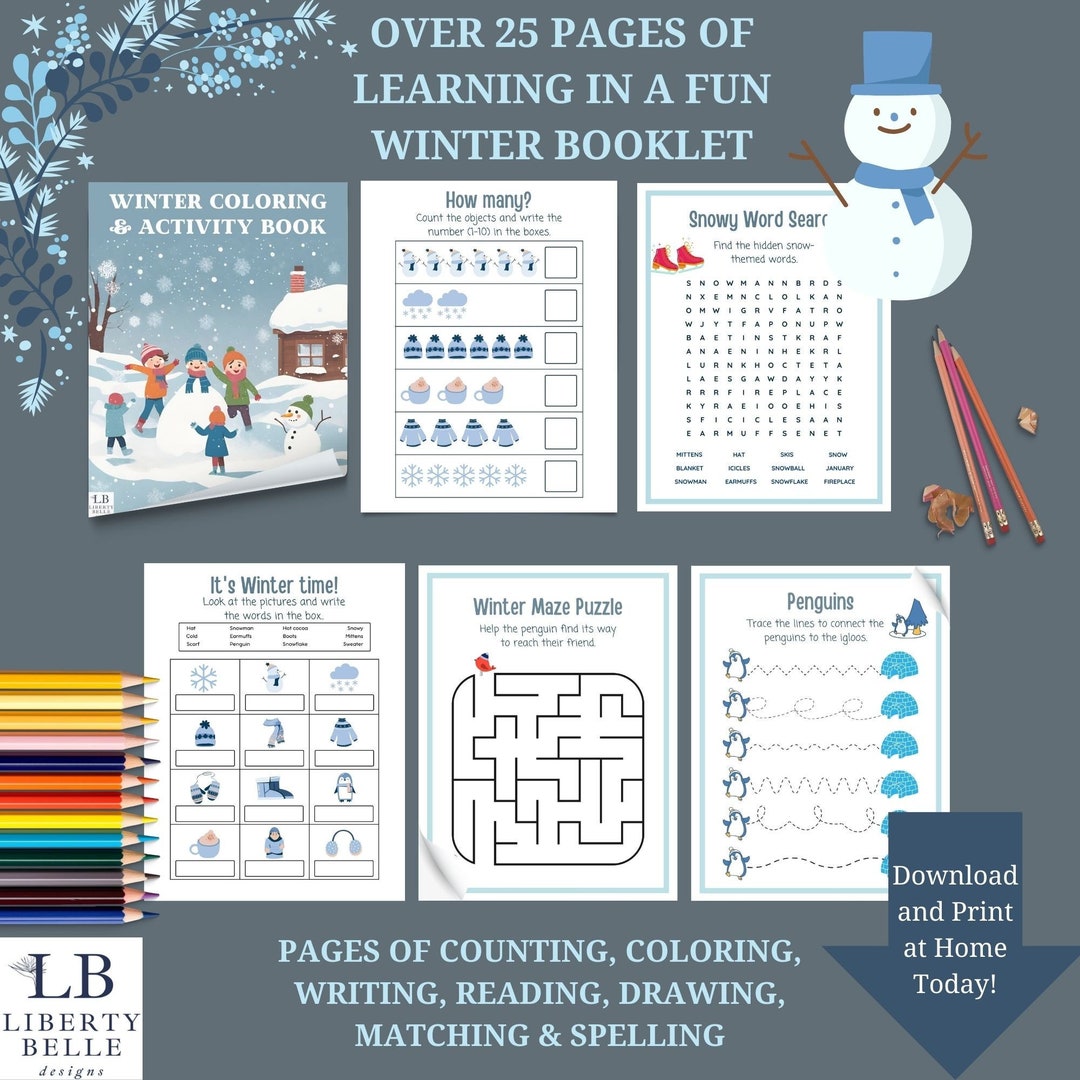Printable Winter Coloring Activity Book Kindergarten Preschool ...