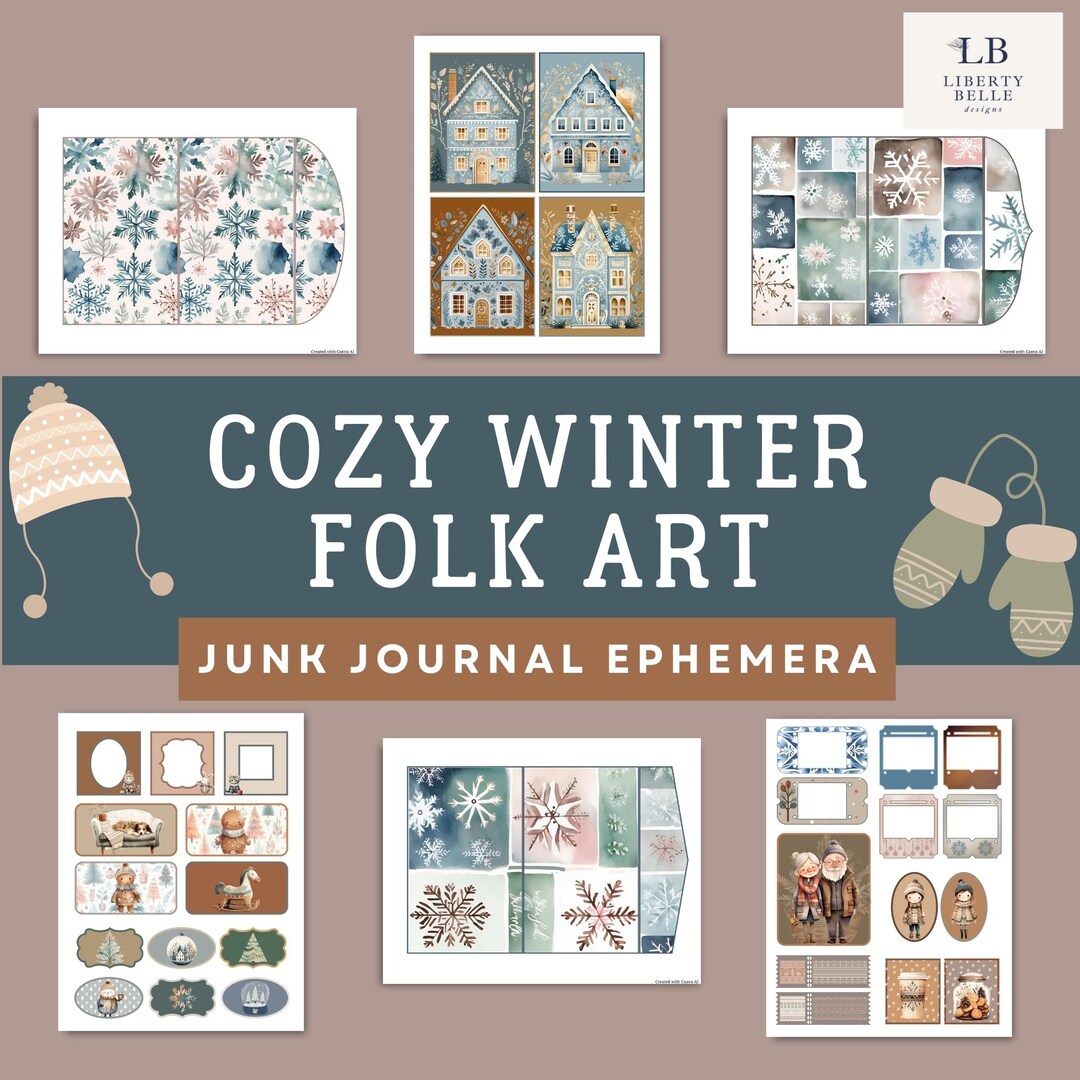 Printable Cozy Winter Folk Art Junk Journal Ephemera | Scandinavian ...