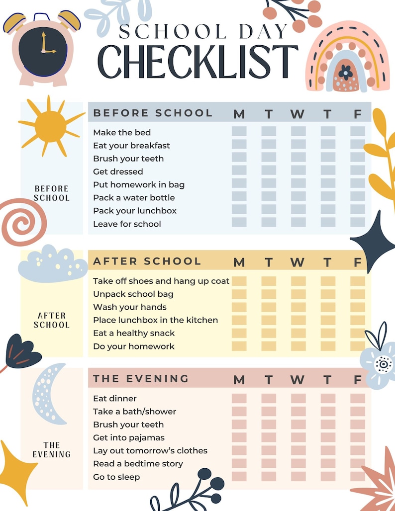 Kids Daily Checklist Daily Routine Printable Chore Chart Responsibility ...