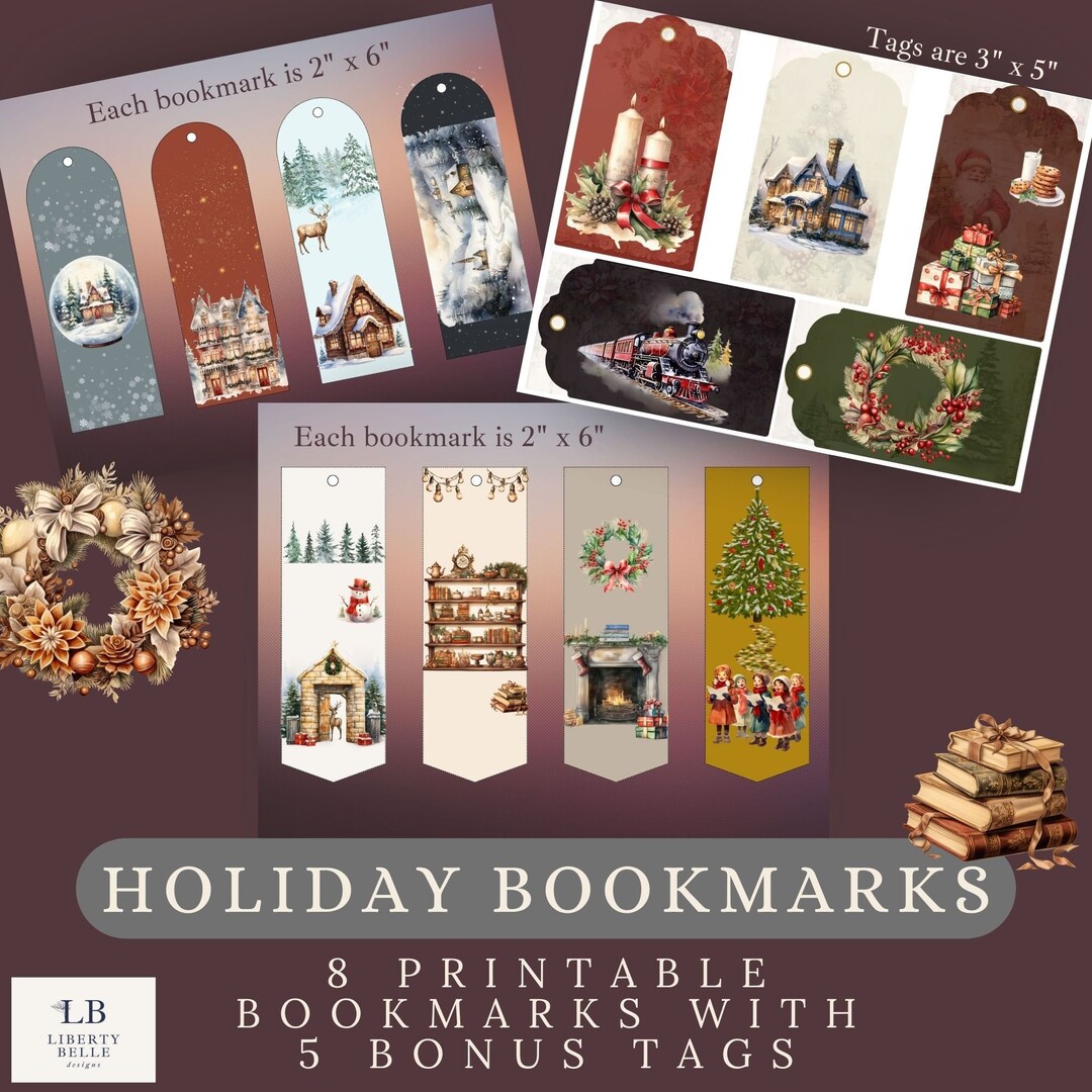 Printable Christmas Bookmarks Scrapbook Book Lover Printable Tags ...