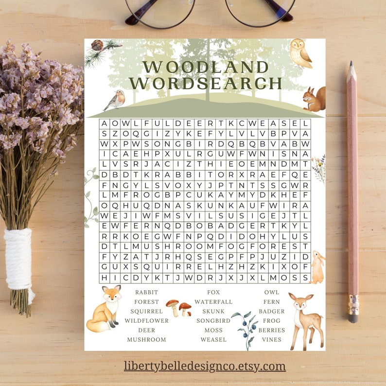 Printable Word Search Reading Log Set of 4 Bookmarks Woodlands Theme ...