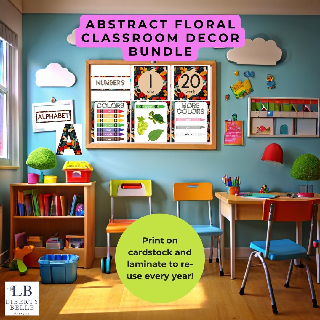 Printable Classroom Decor Bundle in Abstract Floral Pattern | Teaching ...