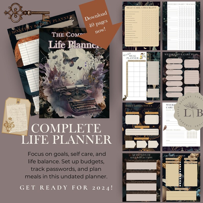 Printable Life Planner Dark Cottagecore Design Affirmations Gratitude ...