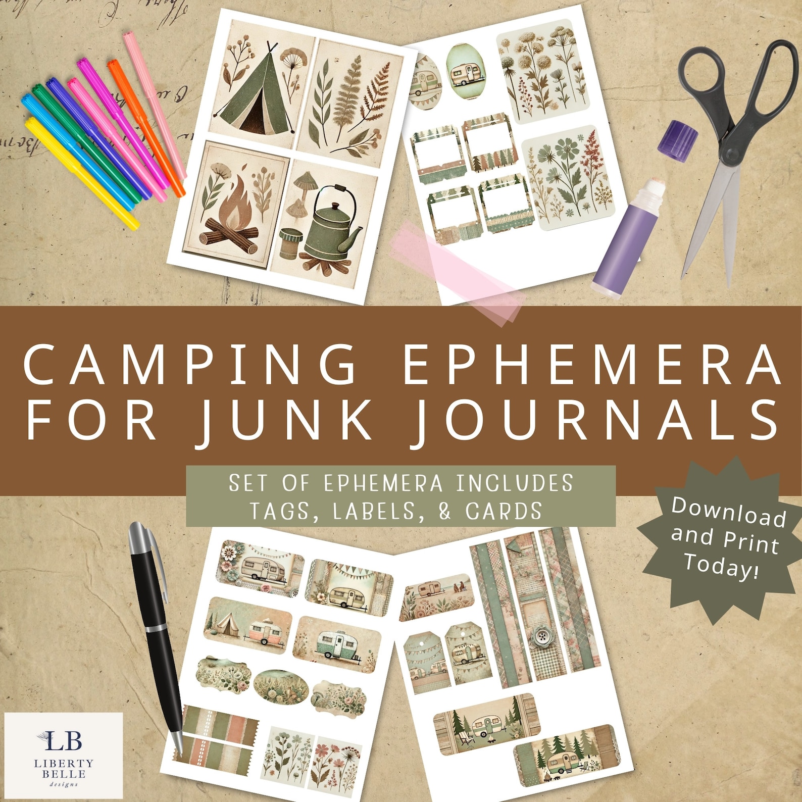 Printable Camping Junk Journal Bundle | Shabby Chic Camper | Retro ...