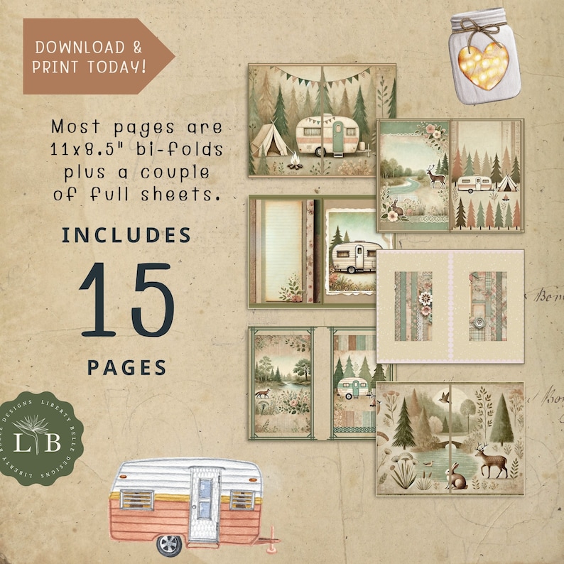 Printable Camping Junk Journal Bundle | Shabby Chic Camper | Retro ...