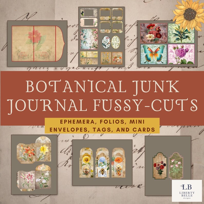 Printable Botanical Junk Journal Ephemera | Floral Fussy-cuts | Nature ...