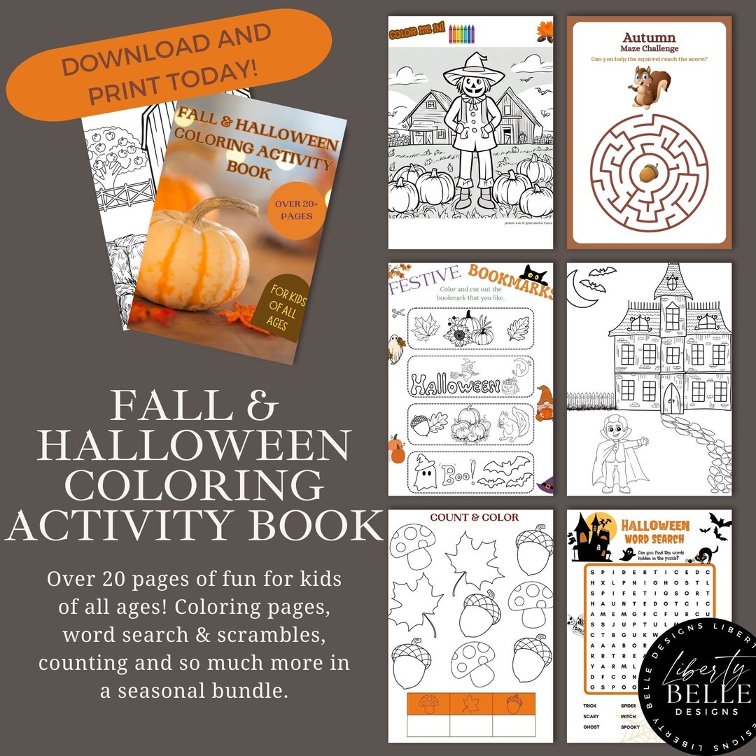 Printable Fall & Halloween Activity Book Kids Fall Coloring Sheets ...