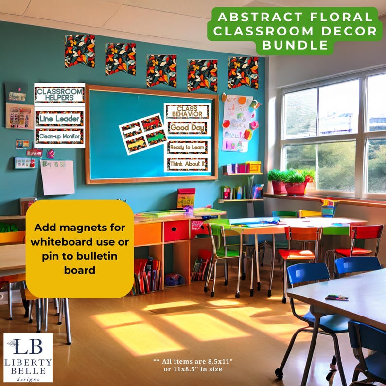 Printable Classroom Decor Bundle in Abstract Floral Pattern | Teaching ...