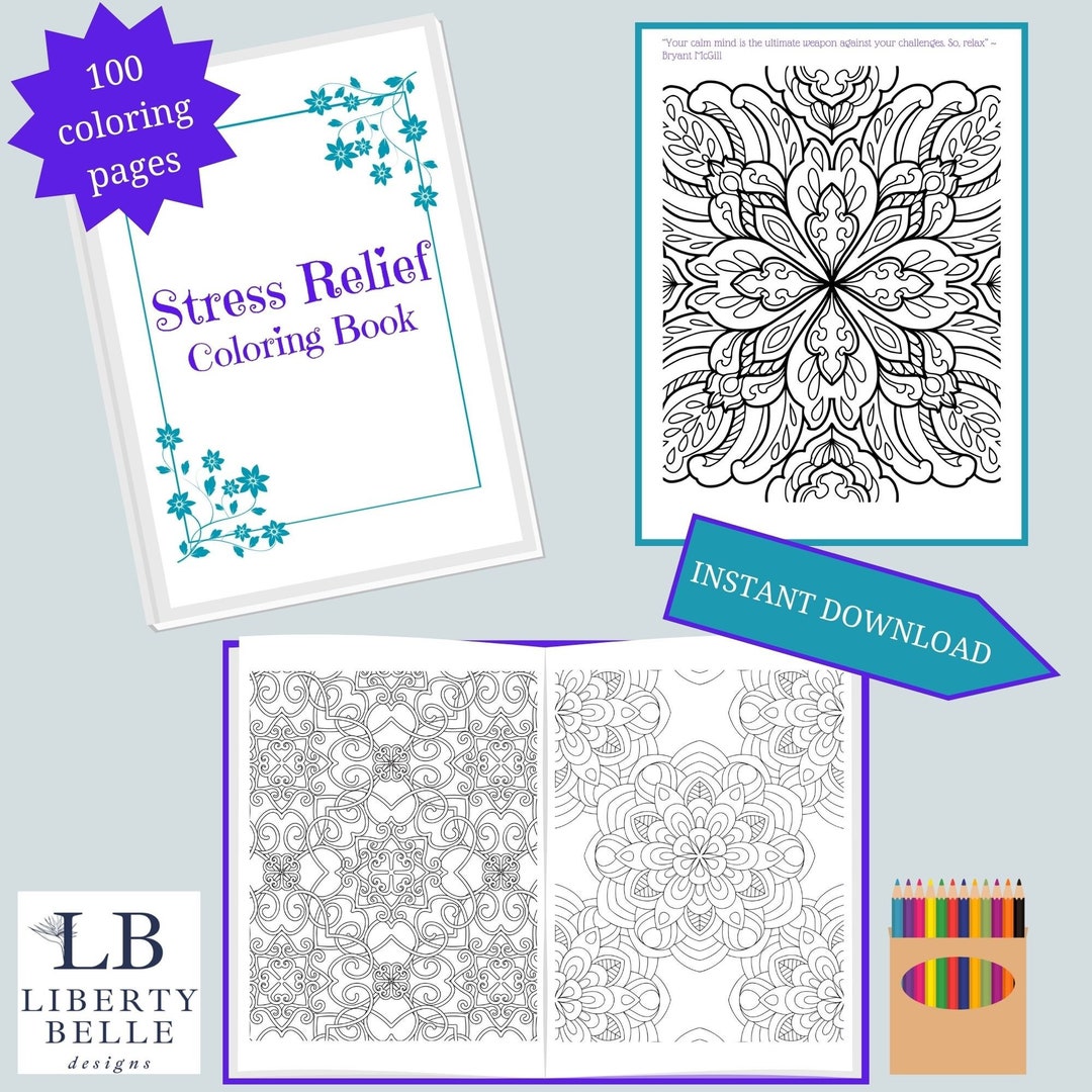 Printable Stress Relief Coloring Pages | Mental Health Activity | 100 ...