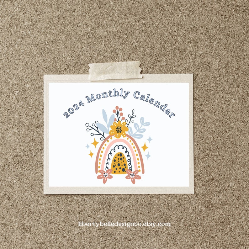 Printable 2024 Monthly Calendar Minimalist Boho Style Year - Etsy UK